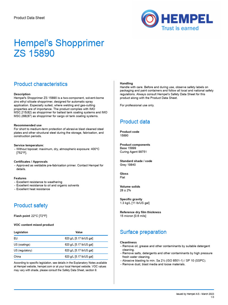 Hempel's Shopprimer ZS 15890 | PDF
