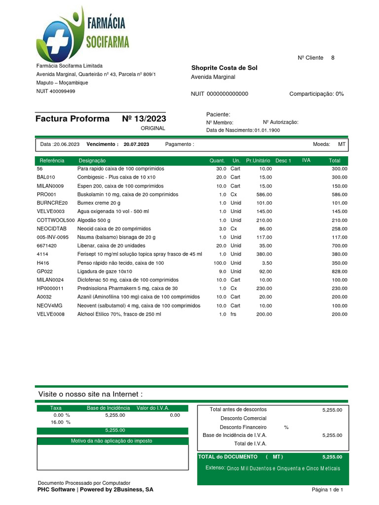 Factura Proforma Farmacêutica 2023 | PDF | Imposto sobre Valor Agregado ...