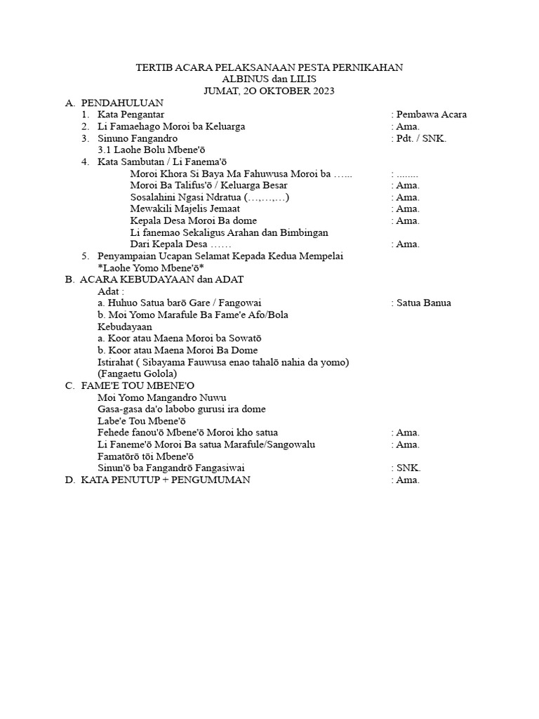 Tertib Acara Pelaksanaan Pesta Pernikahan Pdf