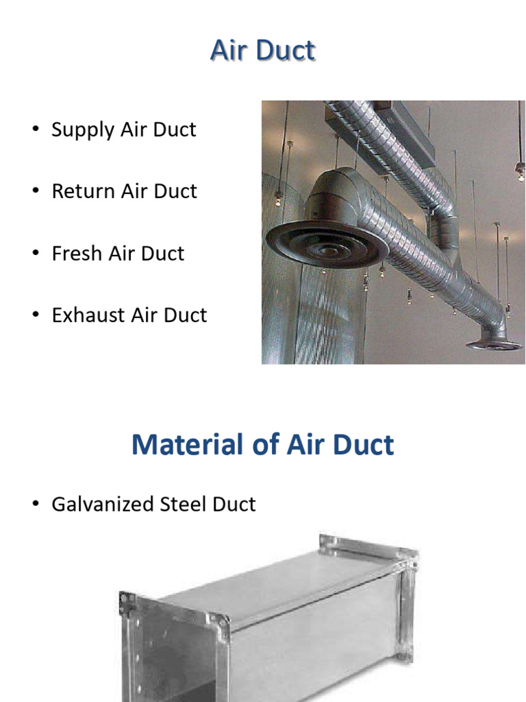 Air Duct: - Supply Air Duct - Return Air Duct - Fresh Air Duct ...
