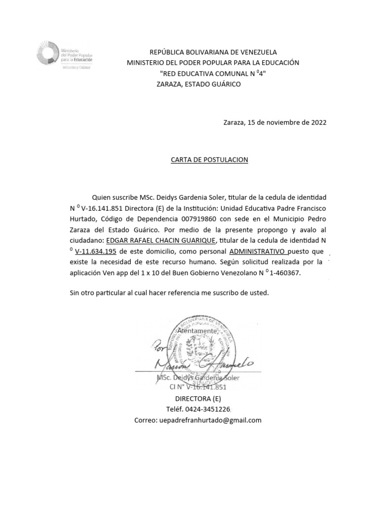 Carta de Postulacion | PDF