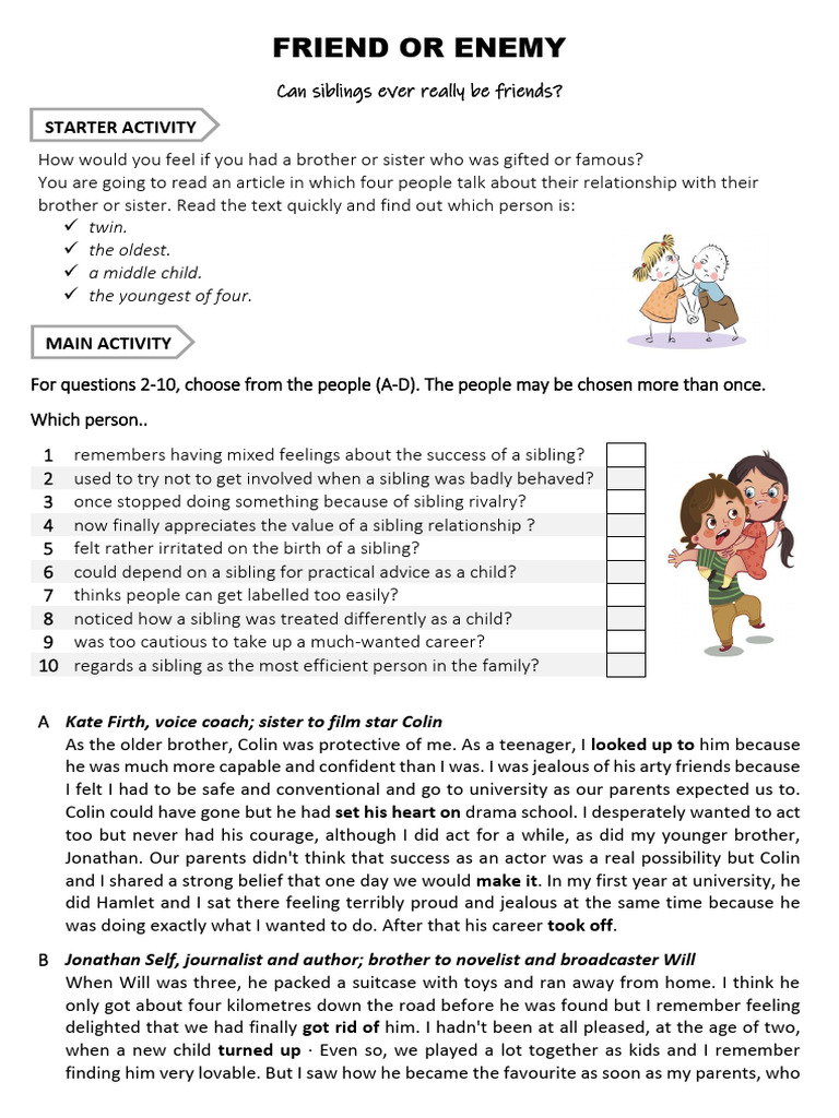 Friend or Enemy: Starter Activity | PDF | Sibling