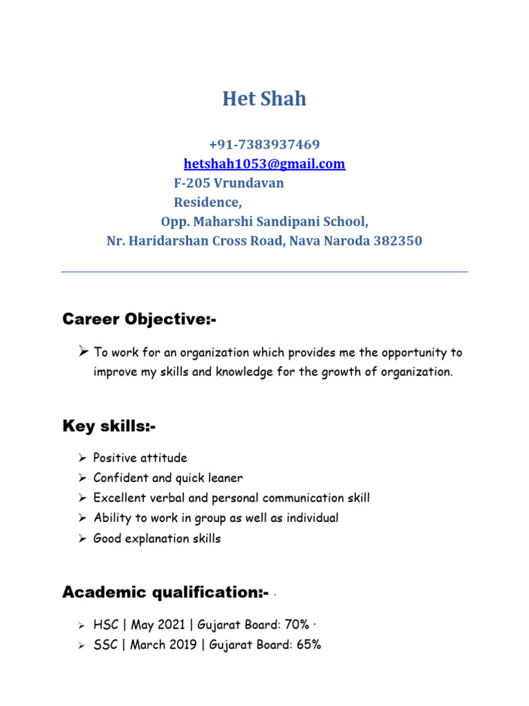 Het Shah Resume | PDF