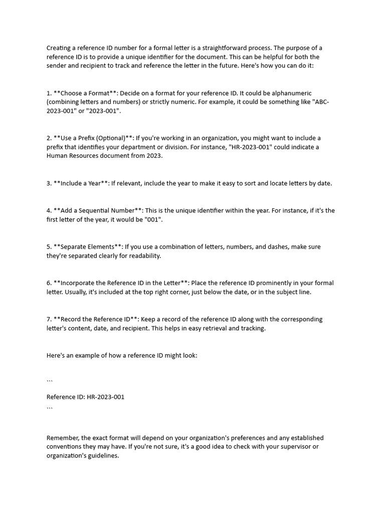 Reference ID Explaination | PDF | Identifier | Written Communication