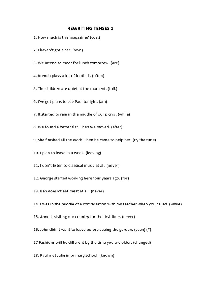 Rewriting Tenses 1 | PDF