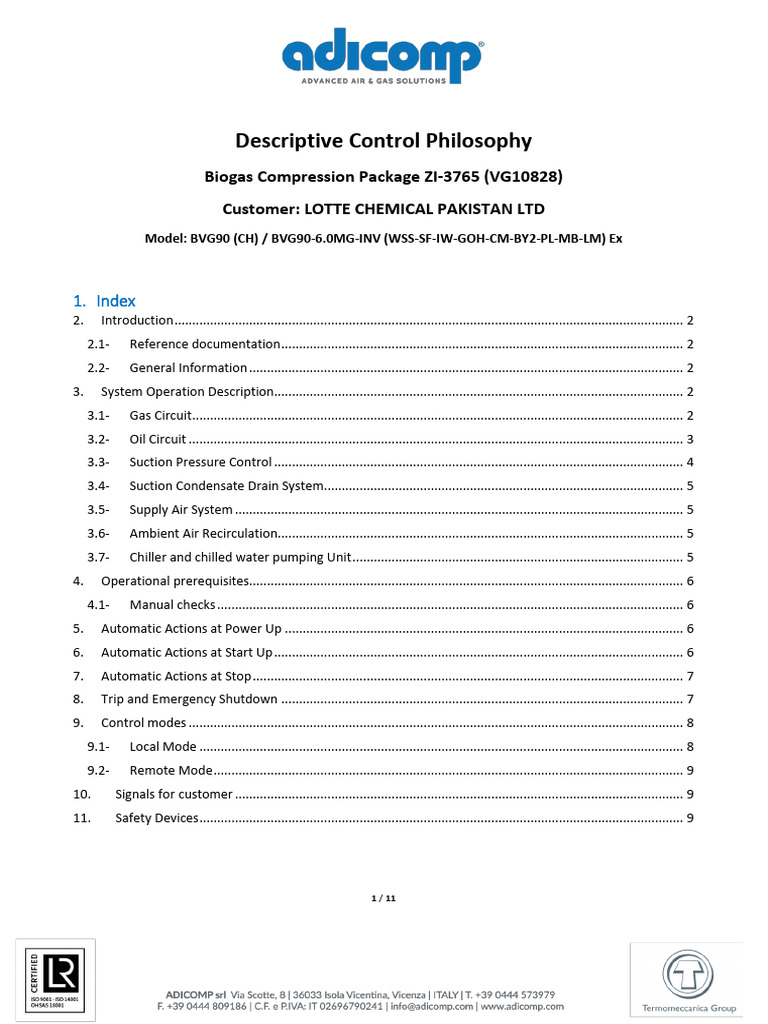 Control Philosophy BIogas Compression Package ZI-3765 - HZ | PDF