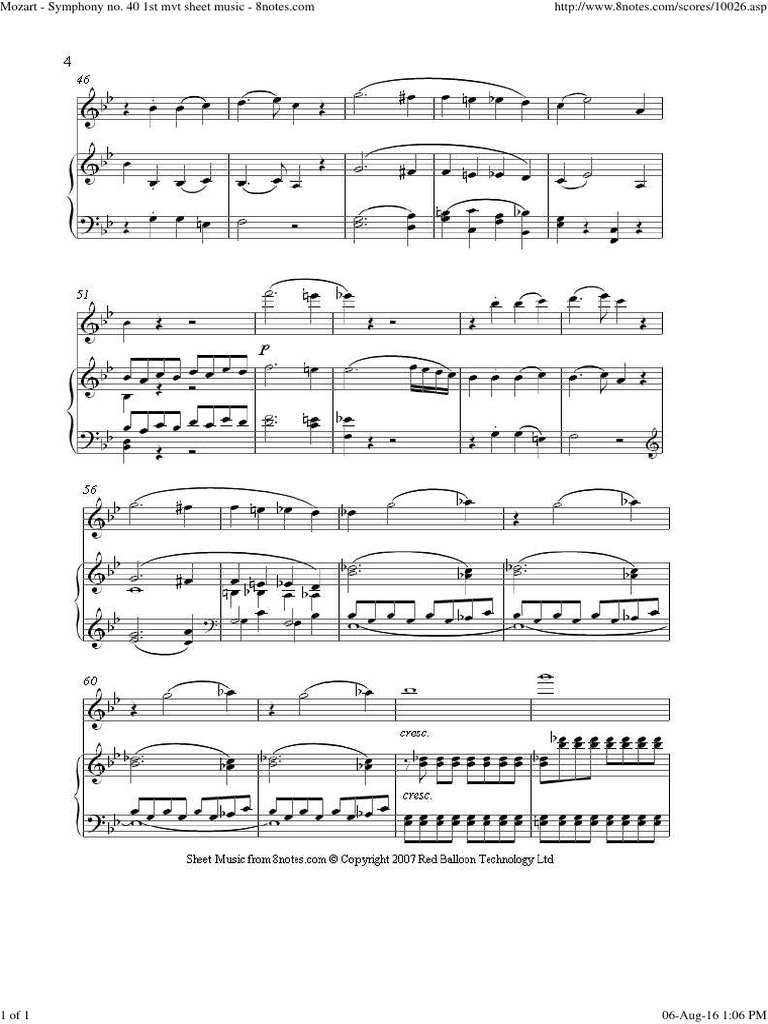 Mozart - Symphony No. 40 1st MVT Sheet Music - 8notes 4 | PDF | Art