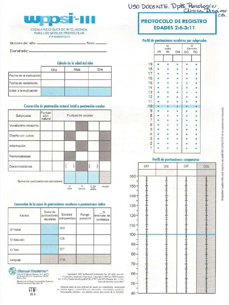 PDF Wppsi 3 Protocolo de Registro 2 6 3 11 - Compress | PDF