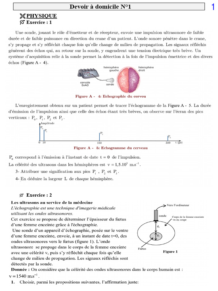 Devoir À Domicile N1 Partie Physique 2BACSPF | PDF