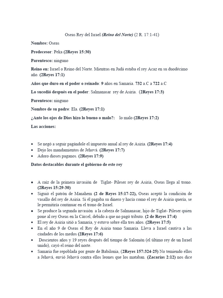 Oseas Rey Del Israel | PDF | El antiguo Israel y Judá | Libros de reyes
