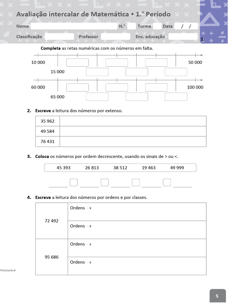 Avaliação Intercalar - 1.º Período | PDF