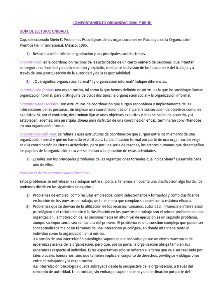 Guia de Lectura Unidad 1 | PDF | Sicología | Psicología Social