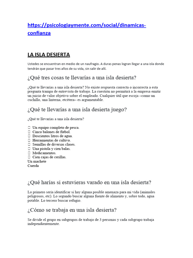 Dinámica: ¿Qué llevarías a una isla desierta? | PDF