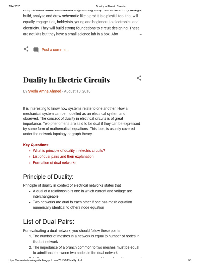 Duality in Electric Circuits | PDF | Electrical Network | Computer ...