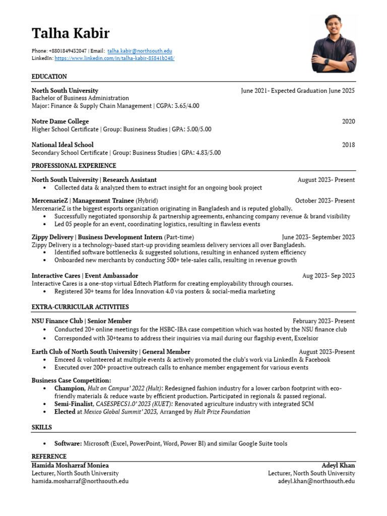 Resume - Talha Kabir - Talha Kabir 2111702630 | PDF