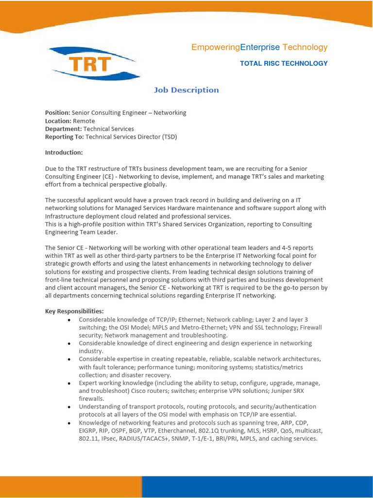 Consulting Engineer - RMT - Job Description (2023) | PDF