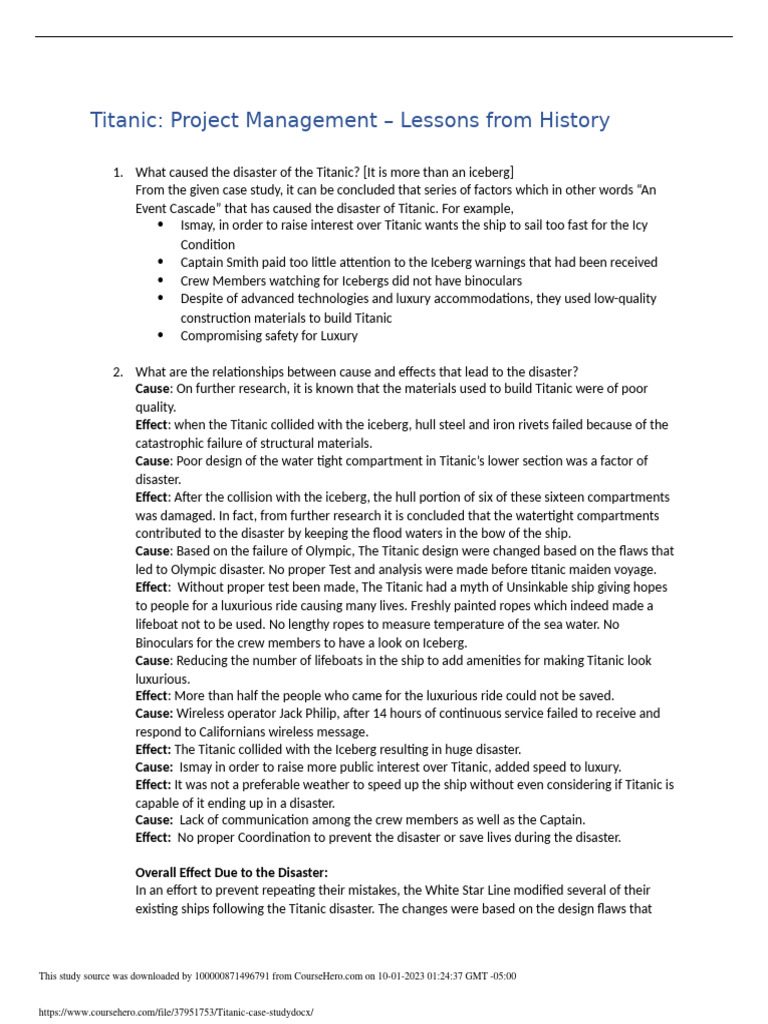 Titanic Case Study | PDF | Ships | Water Transport