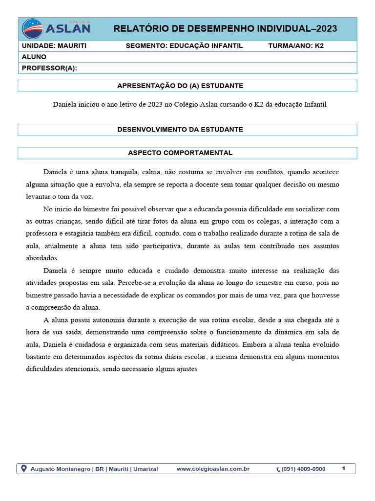 Modelo de Relatório | PDF | Pedagogia