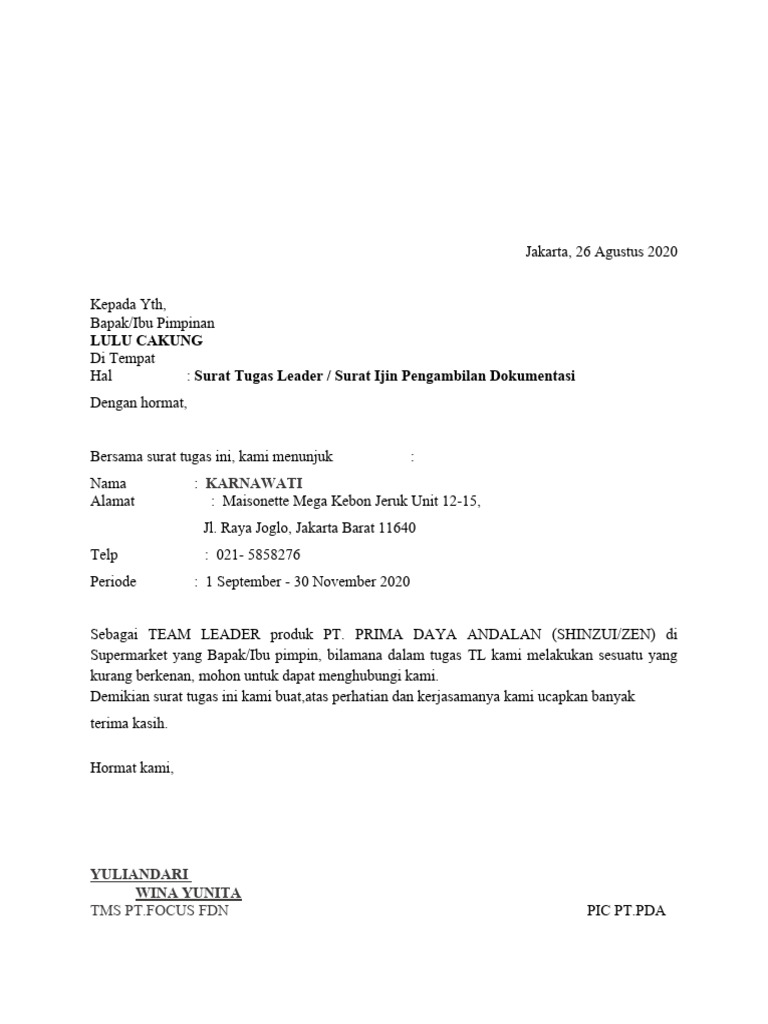 Surat Tugas TL MT | PDF