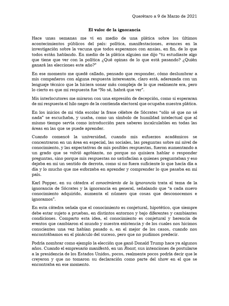 El Valor De La Ignorancia Pdf