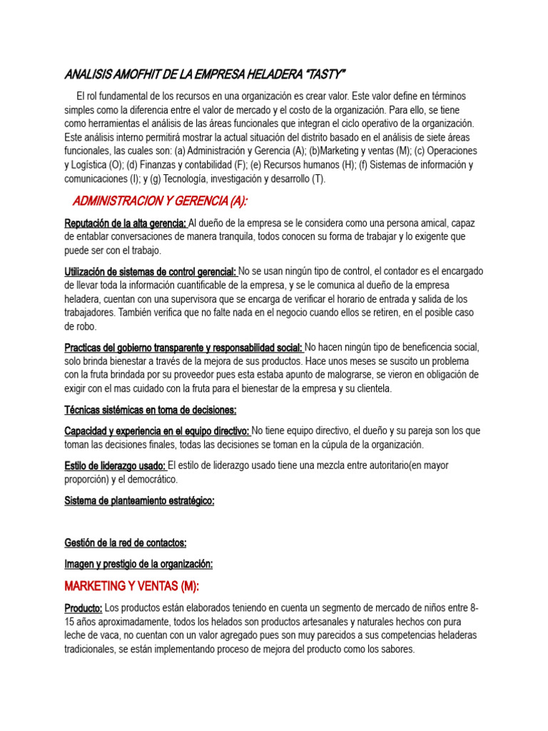 Analisis Amofhit de La Empresa Heladera | PDF | Mercado (economía ...