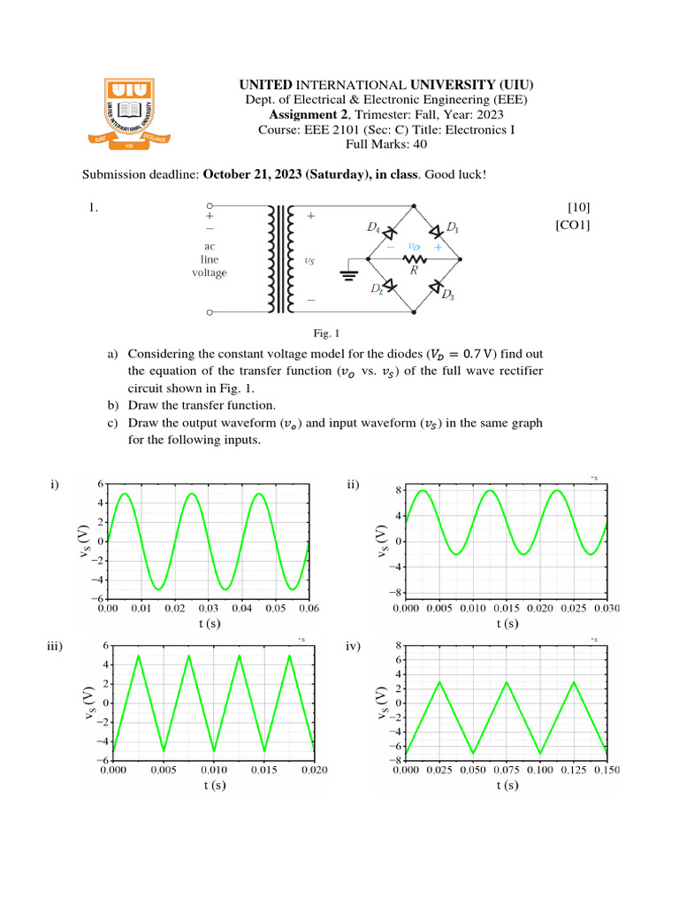 Electronics I Assignment: Diode Circuits | PDF | Electronic Circuits | Diode