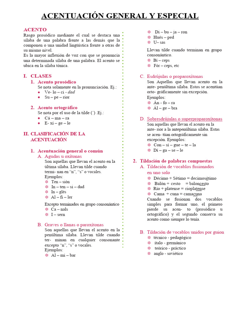 Acentuación General y Especial para Quinto Grado de Secundaria | PDF ...