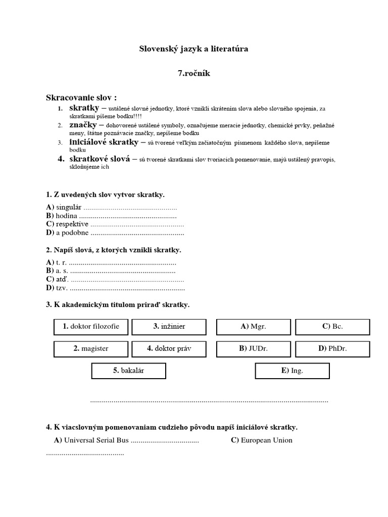 SJL 7.ročník Skratky | PDF