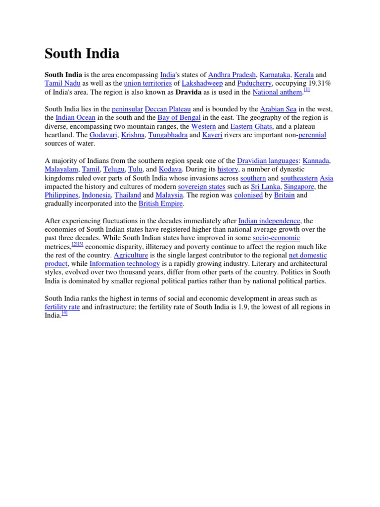 Overview of South India Geography and Culture | PDF | South India | Asia