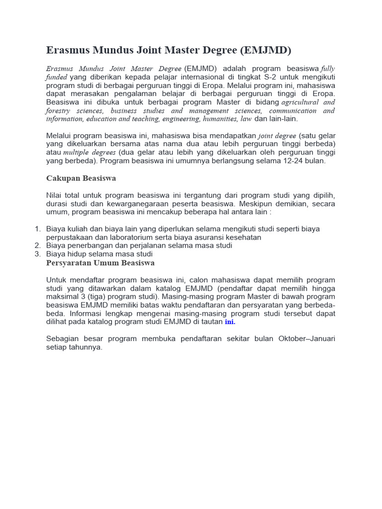 Erasmus Mundus Joint Master Degree | PDF