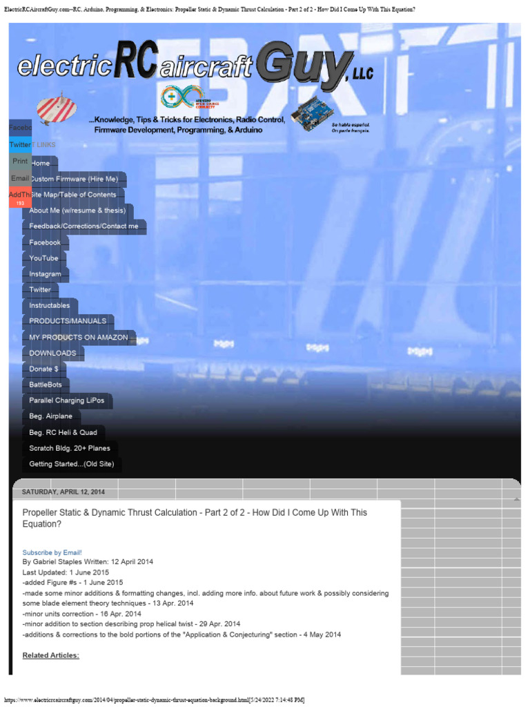 ElectricRCAircraftGuycom - RC, Arduino, Programming, Electronics Propeller Stat PART 2 | PDF ...
