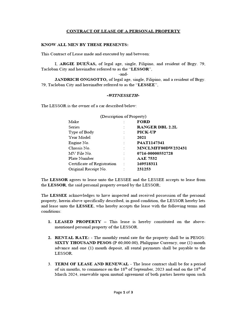 CONTRACT-OF-LEASE Personal Property | PDF | Lease | Common Law