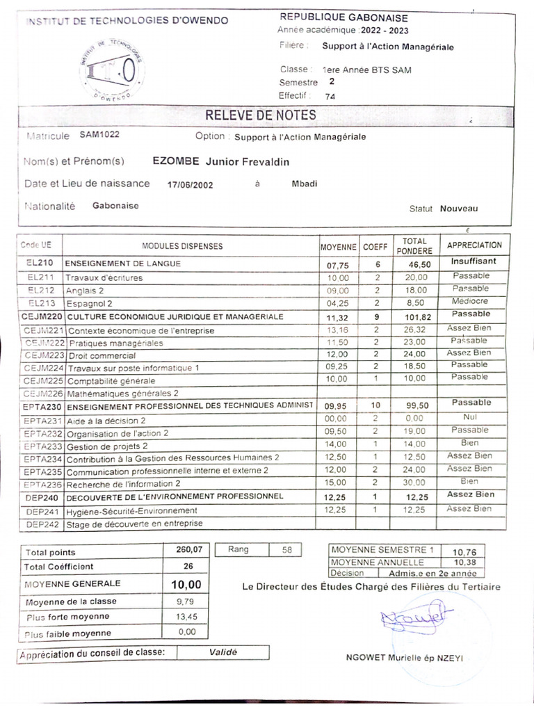 Relevé de Note | PDF