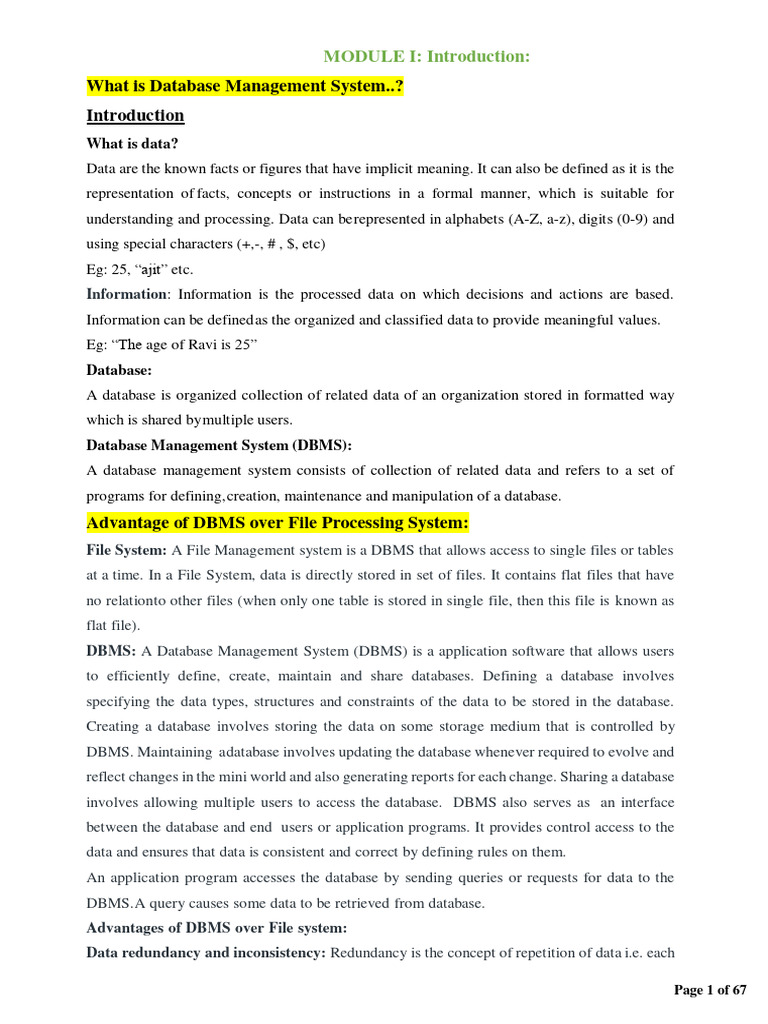 DBMS Material Module-1 & 2 | PDF | Databases | Database Transaction
