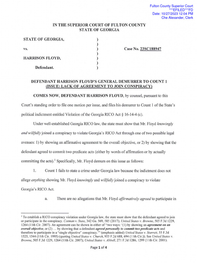 Harrison Floyd's Demurrer in RICO Case | PDF | Racketeer Influenced And ...