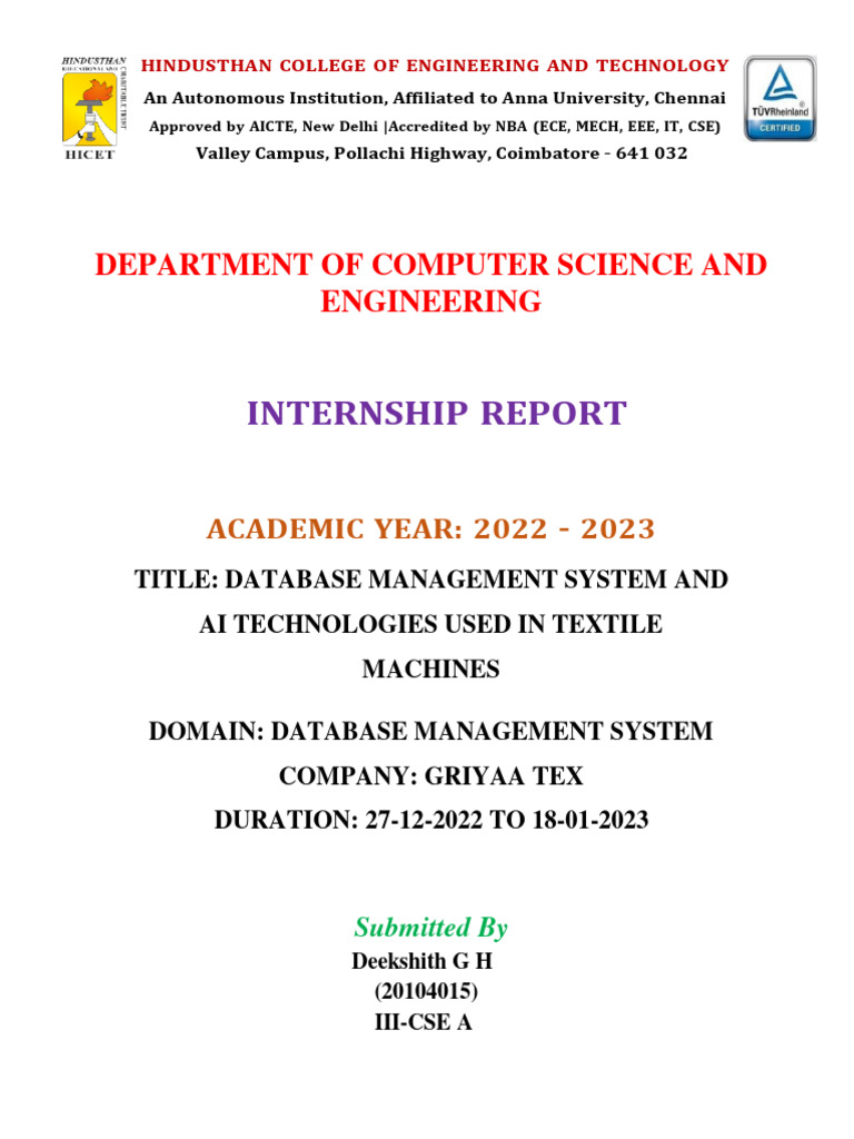 Database Management and Ai Technoligies Used in Textile Industries | PDF | Databases ...