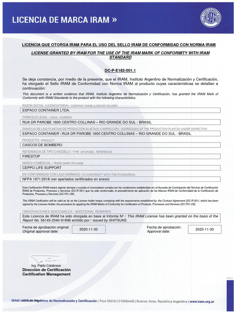 License Granted by Iram For The Use of The Iram Mark of Conformity With ...