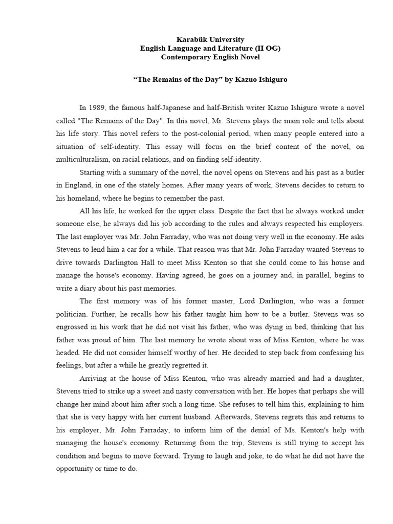 Analyzing Identity in Ishiguro's Novel | PDF