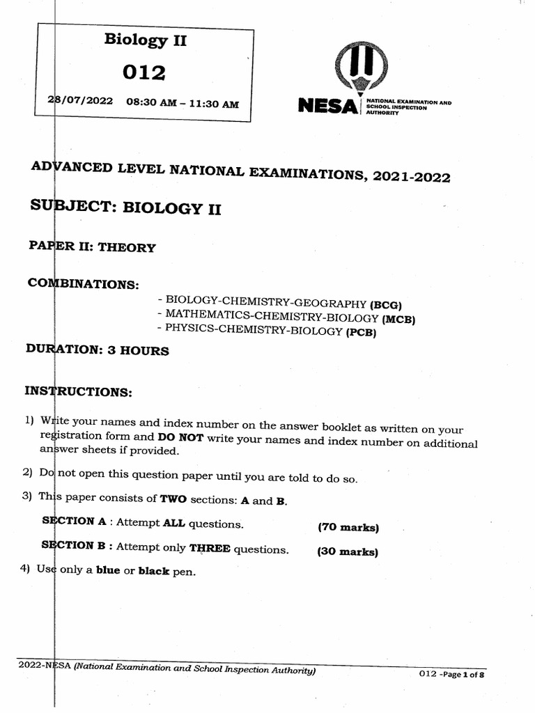 2022 Biology II BCG MCB PCB | PDF