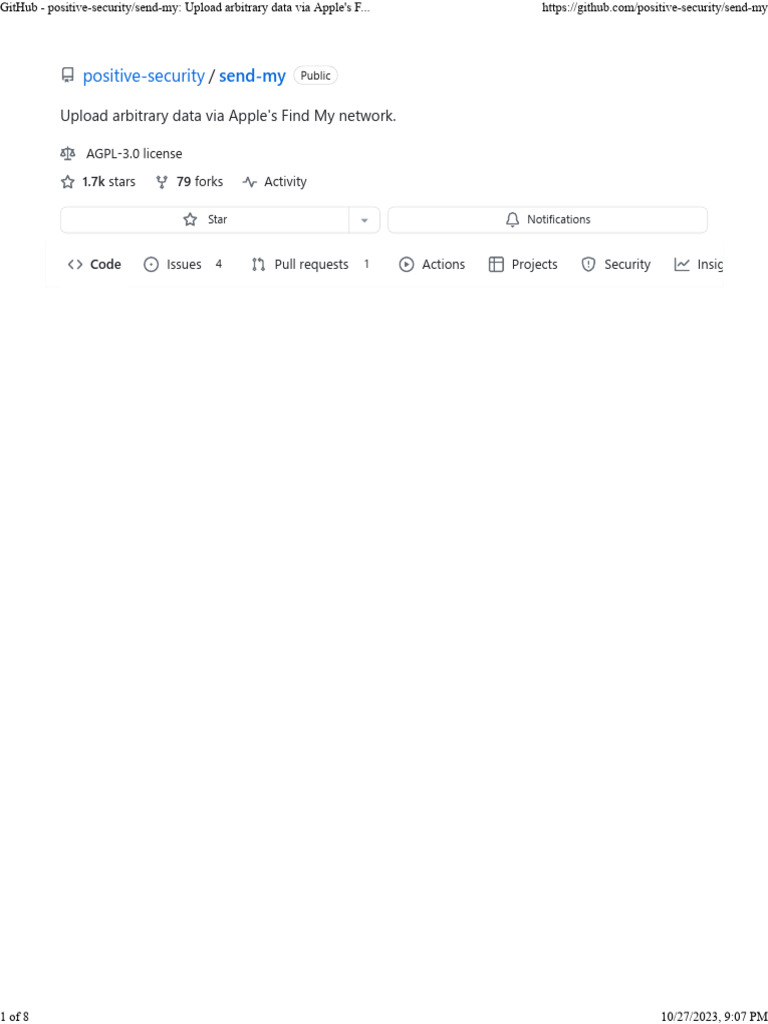GitHub - Positive-Security - Send-My Upload Arbitrary Data Via Apple's Find My Network | PDF