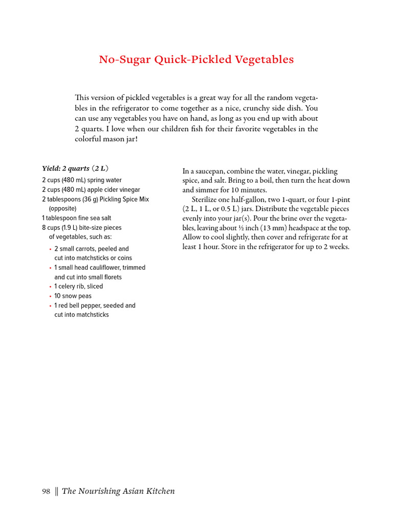 Nourishing Asian Kitchen: No-Sugar Quick-Pickled Vegetables | PDF