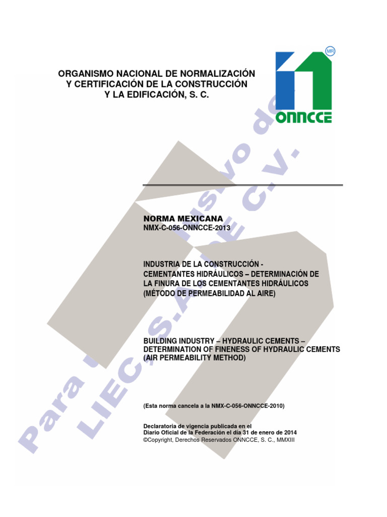 Nmx-C-056-Onncce-2013. Liec. | PDF | Mercurio (Elemento) | Cemento