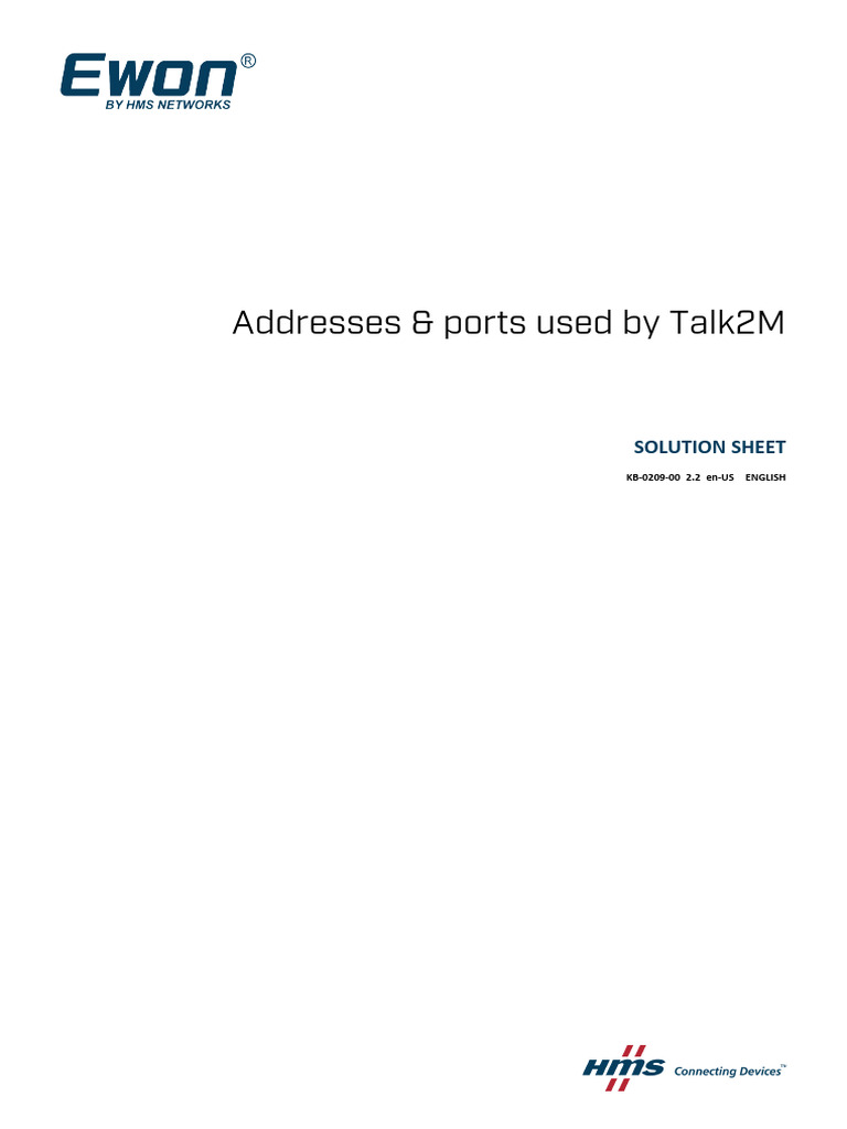 KB 0209 00 en Adresses and Ports Used by Talk2m | PDF | Port (Computer Networking) | Public Key ...