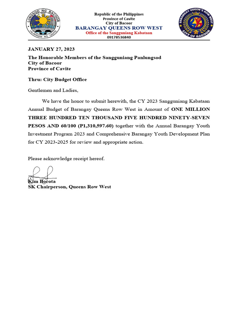 SK QRW - Letter-for-SP-transmital - 2023 | PDF