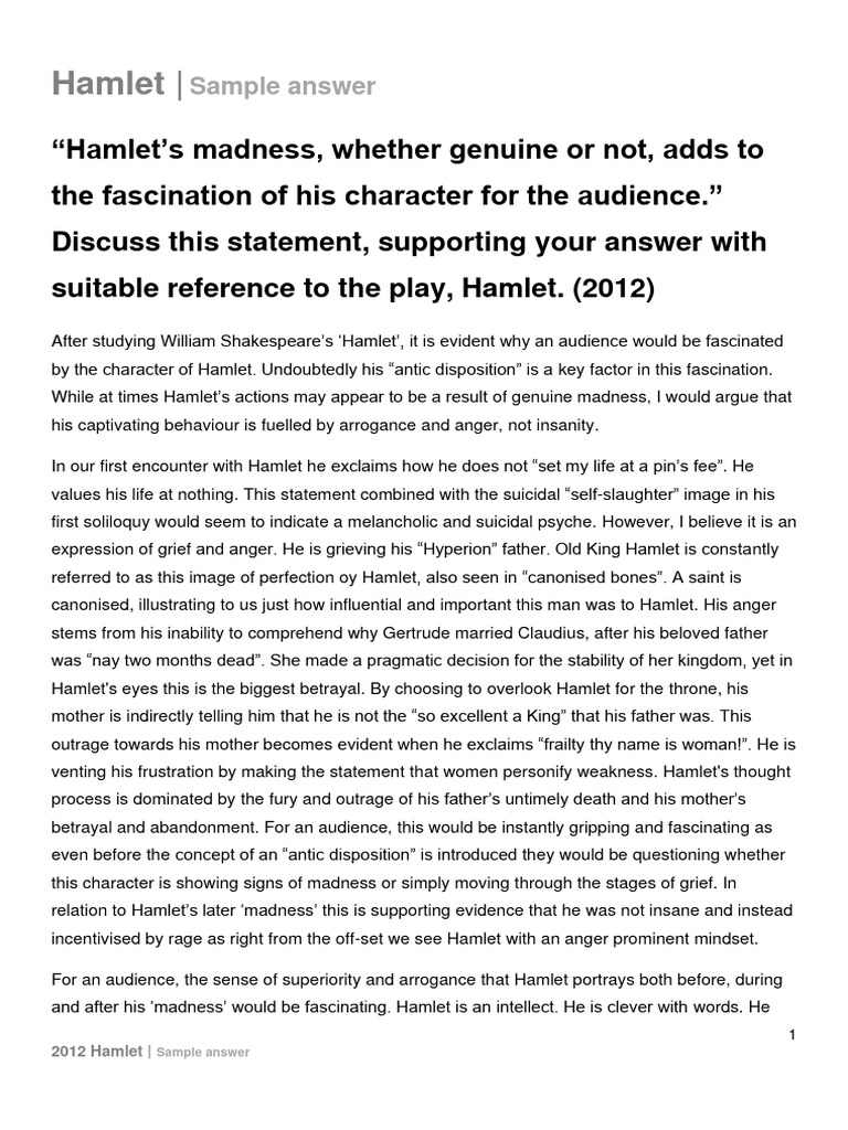 Hamlet Answers | PDF | Hamlet | Shakespearean Tragedies