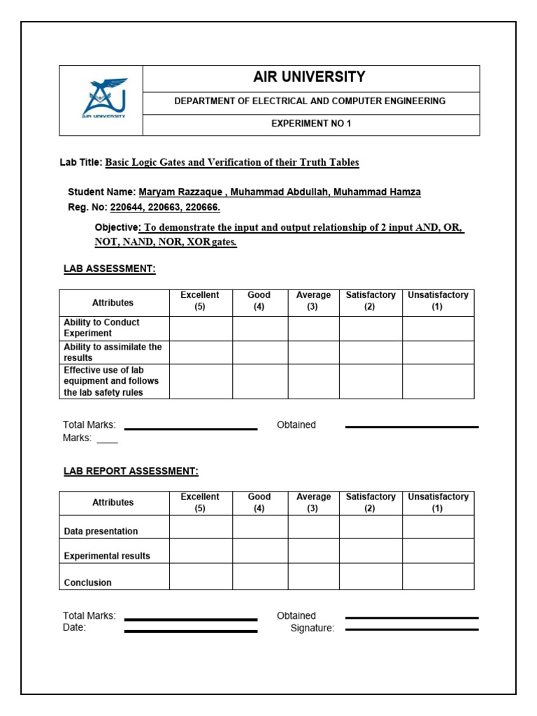 220644-663-666-DLD-Lab#1 (00 | PDF | Logic Gate | Boolean Algebra