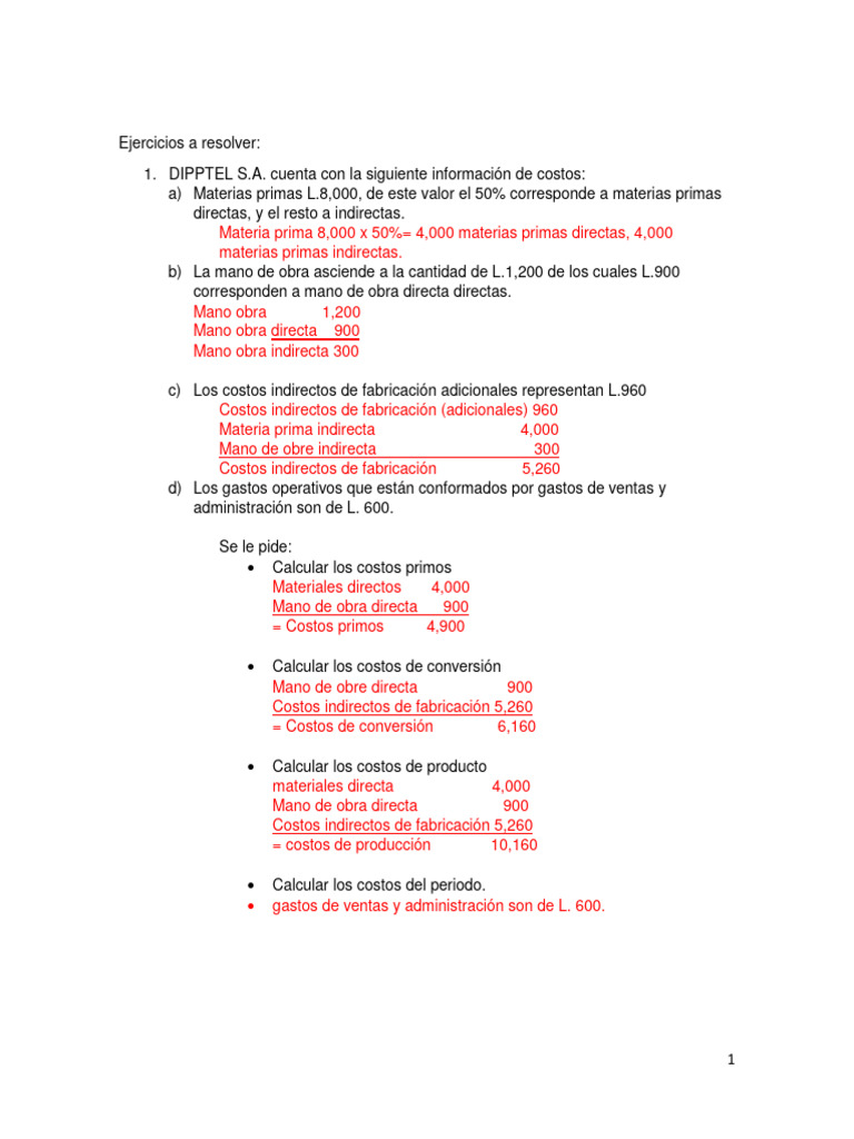Ejercicios Resueltos Clasificacion de Costos. | PDF | Salario | Negocios económicos