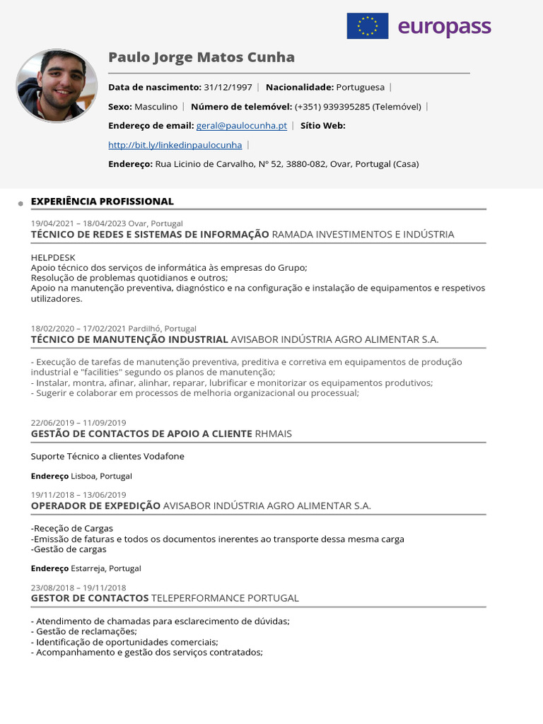 CV - Paulo Jorge Matos Cunha | PDF | Microsoft | Portugal