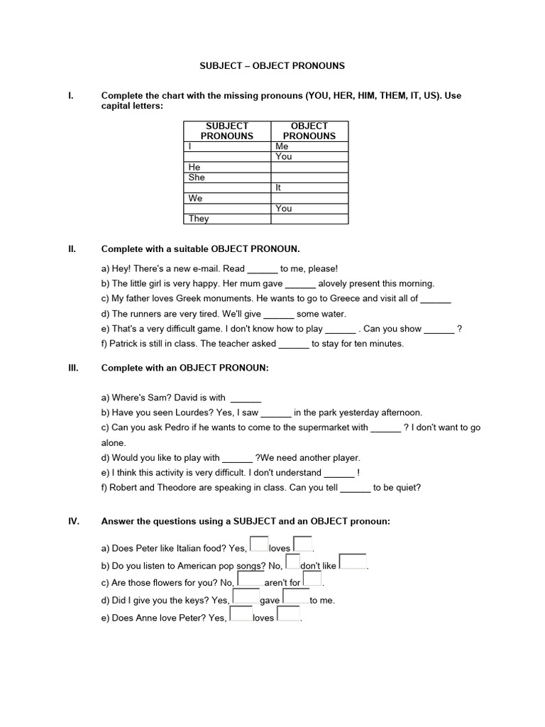 Sub-Obj Pronouns | PDF