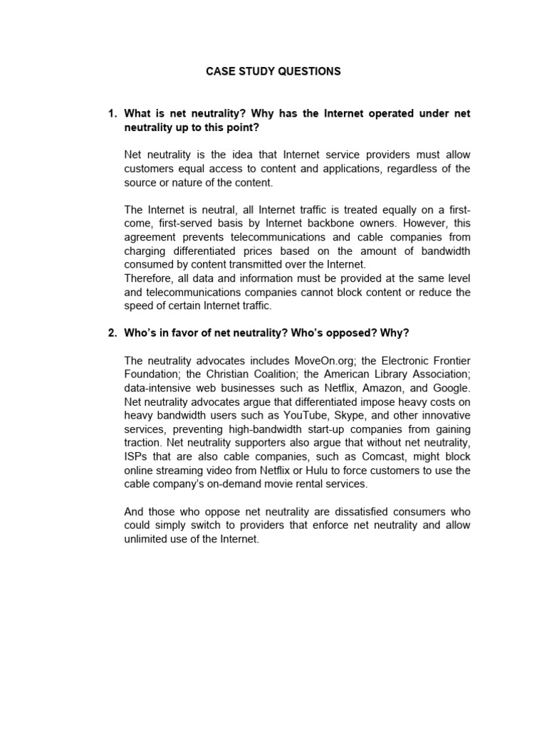 Case Study Questions | PDF | Net Neutrality | Service Industries